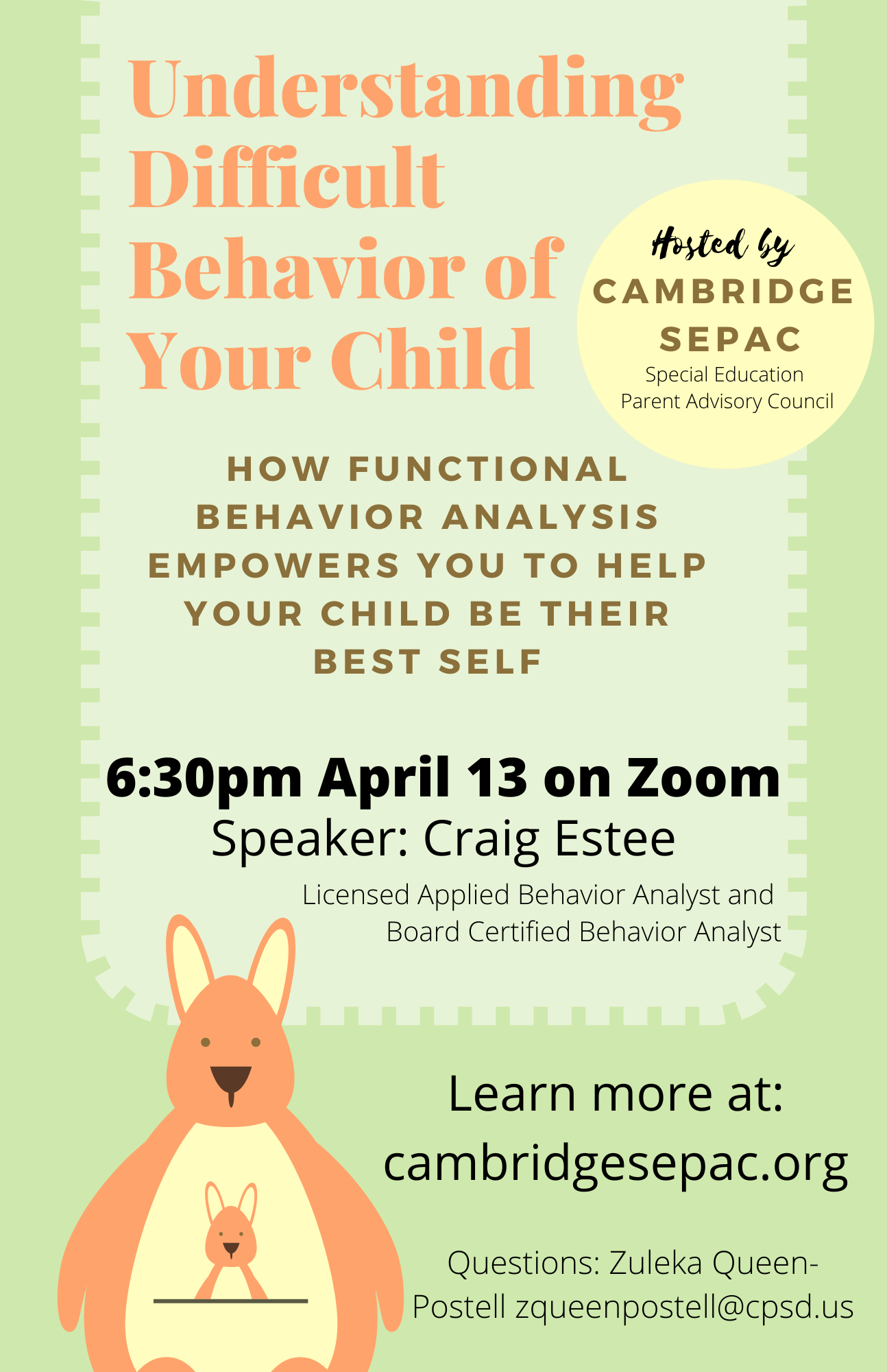 April 13 – Understanding Difficult Behavior of Your Child (workshop ...